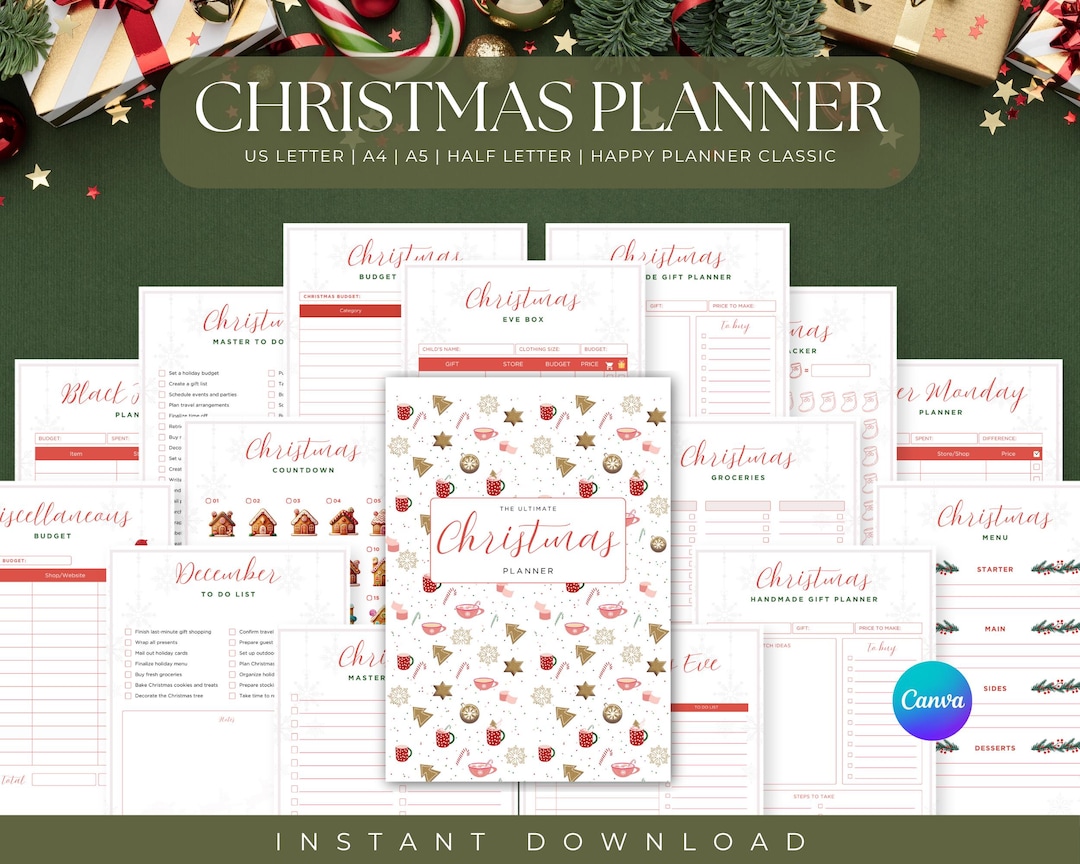 94-page Christmas Planner Bundle, Printable Holiday Planner, Xmas Gift ...