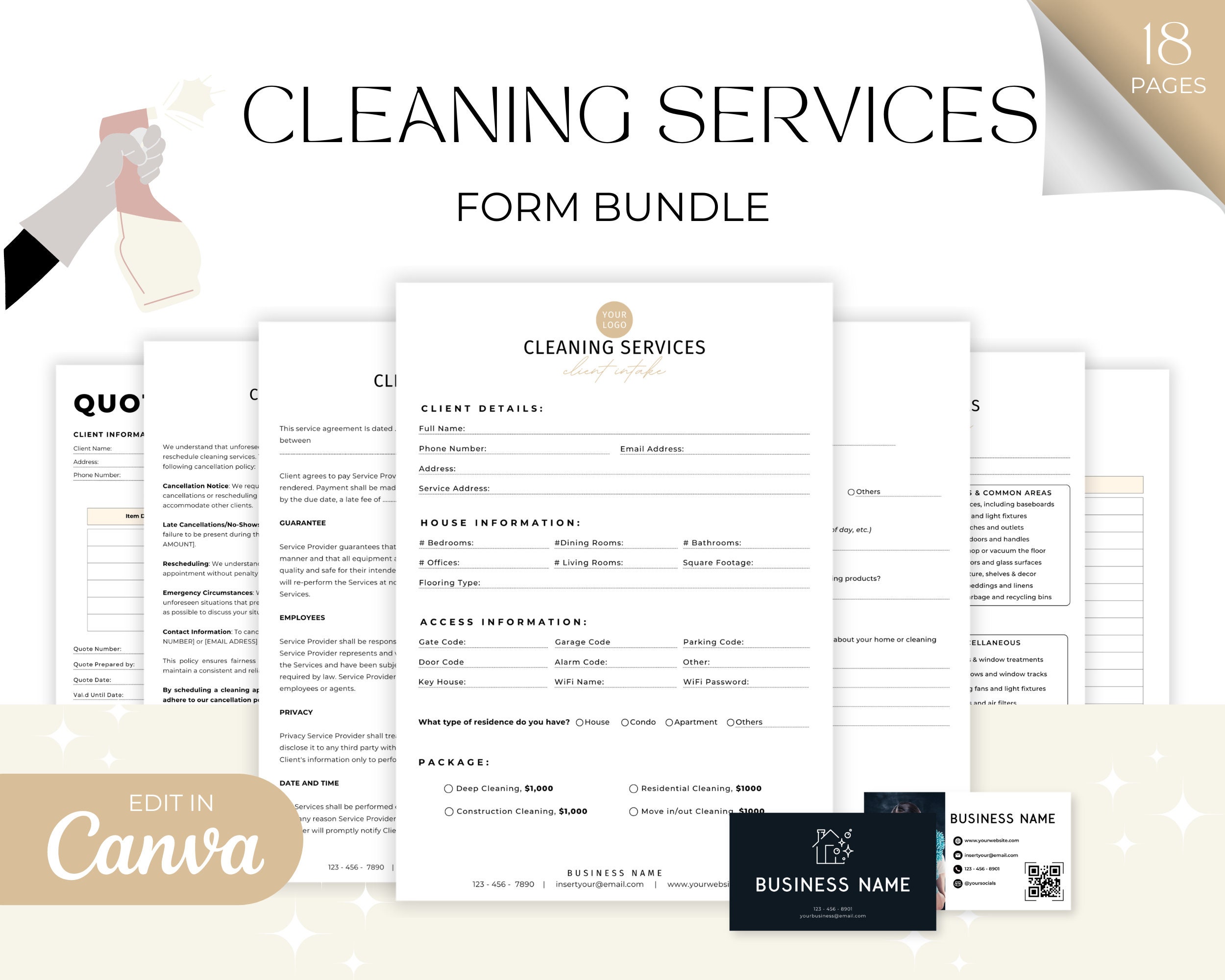 Cleaning Business Forms Bundle, Editable Cleaning Contract, Cleaning ...