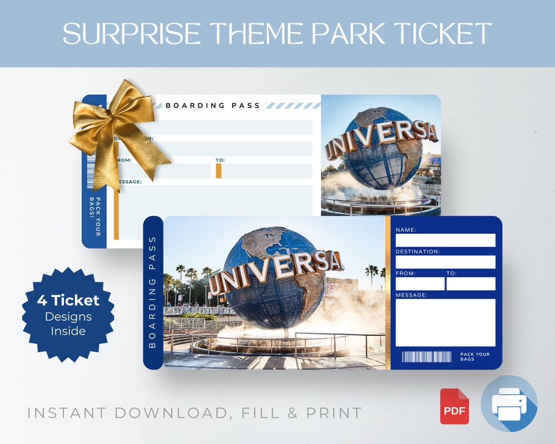 Printable UNIVERSAL STUDIOS Surprise Trip Ticket, Universal Gift Ticket ...