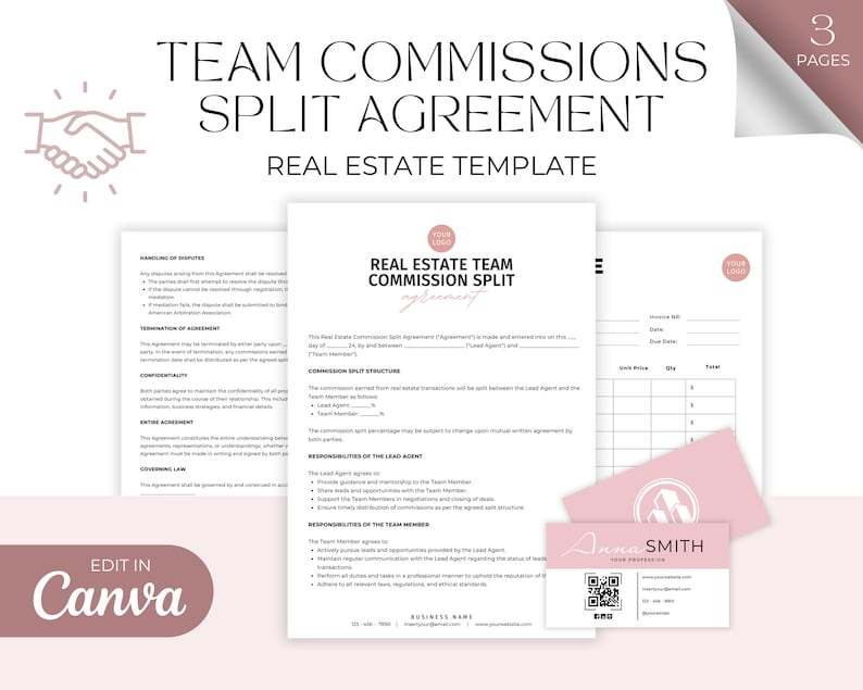 Editable Real Estate Team Commission Split Agreement Template, Realtor ...