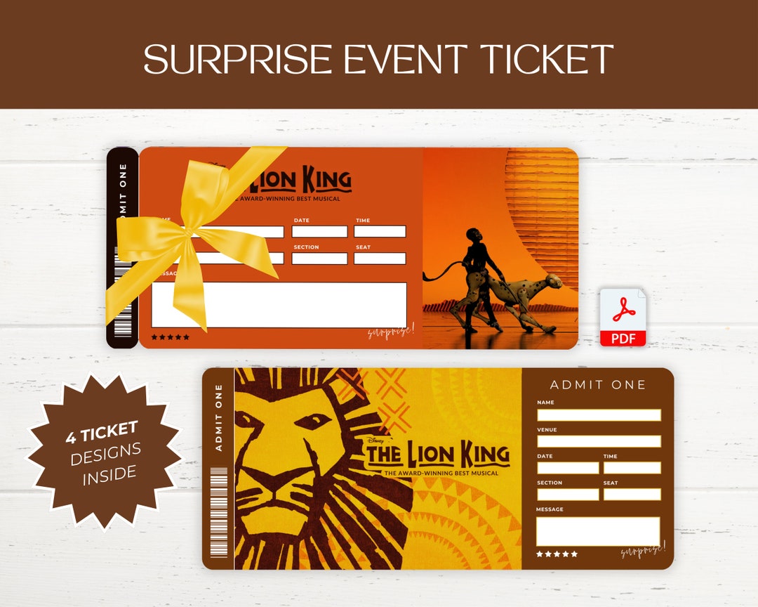 Printable Lion King Broadway Surprise Ticket, Lion King Musical ...