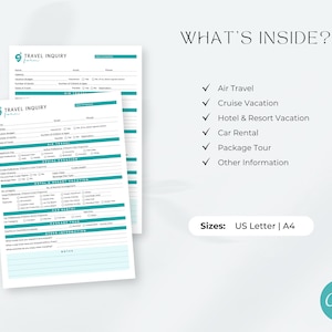 Travel Agent Client Intake Form, Travel Inquiry Form, Client Travel ...