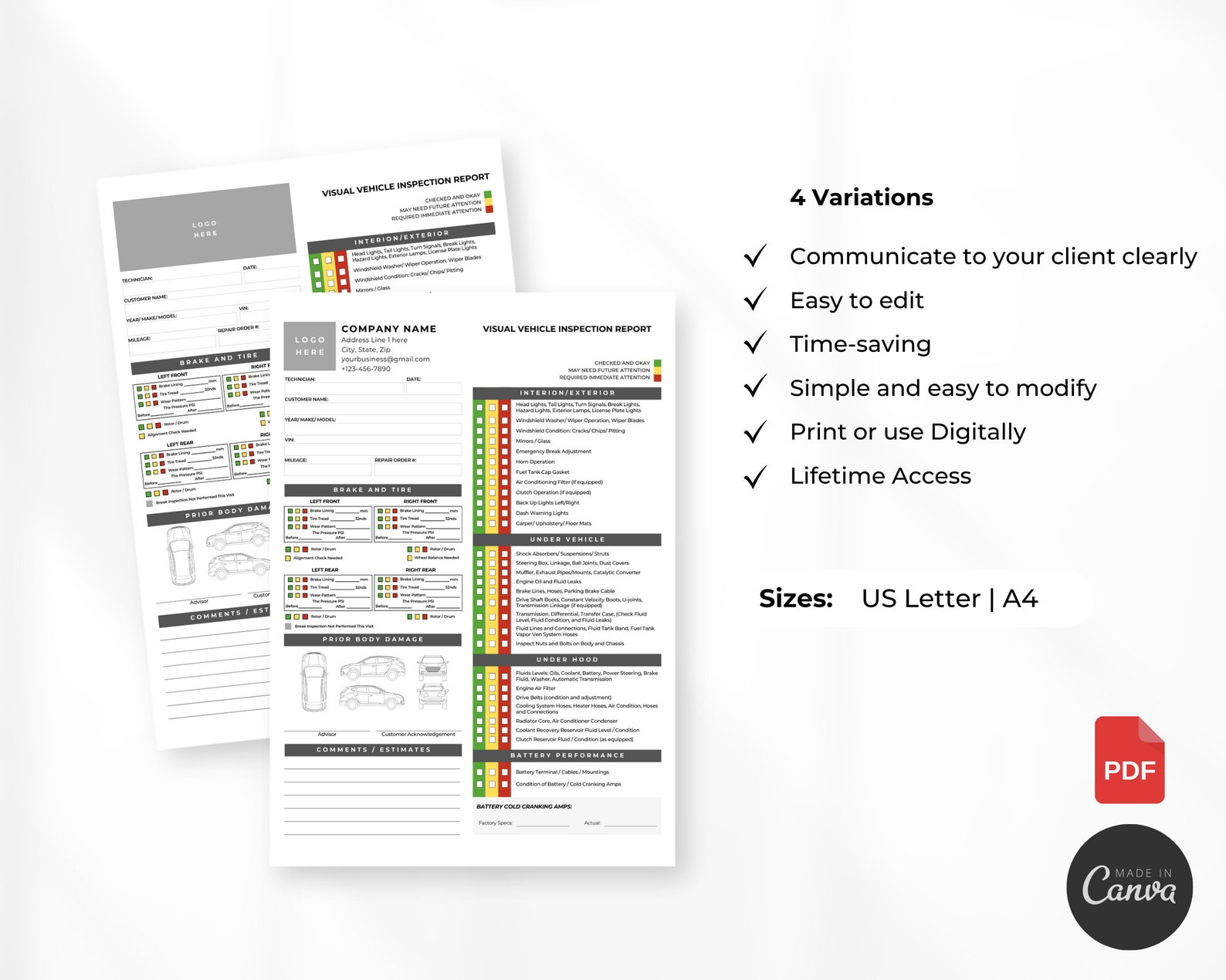 Visual Vehicle Inspection Report | Fillable PDF Multi-point Vehicle ...