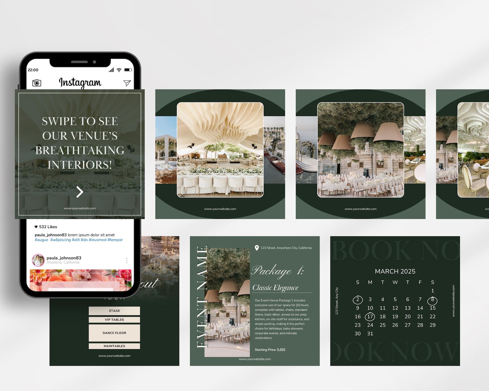 Venue Rental Instagram IG Post & Story Template, Wedding Venue Rental ...