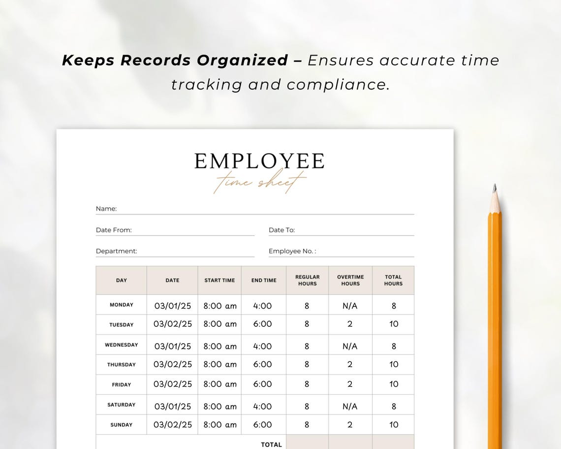 Employee Time Sheet, Editable Time Sheet, Timecard, Printable Timesheet ...