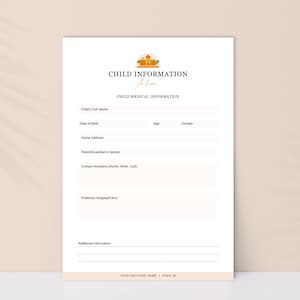 Editable Child Information Form Template, Daycare Information Form ...