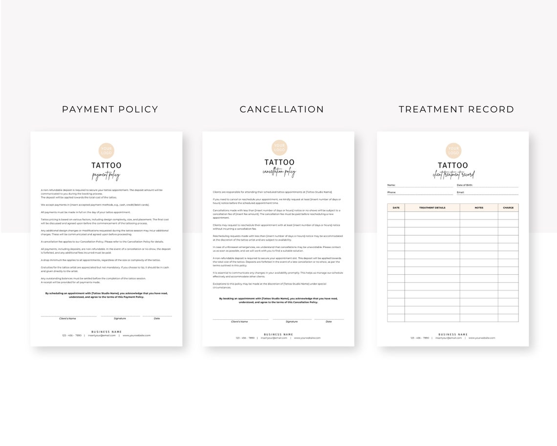 Tattoo Studio Client Forms Bundle, Tattoo Artist Intake Template ...
