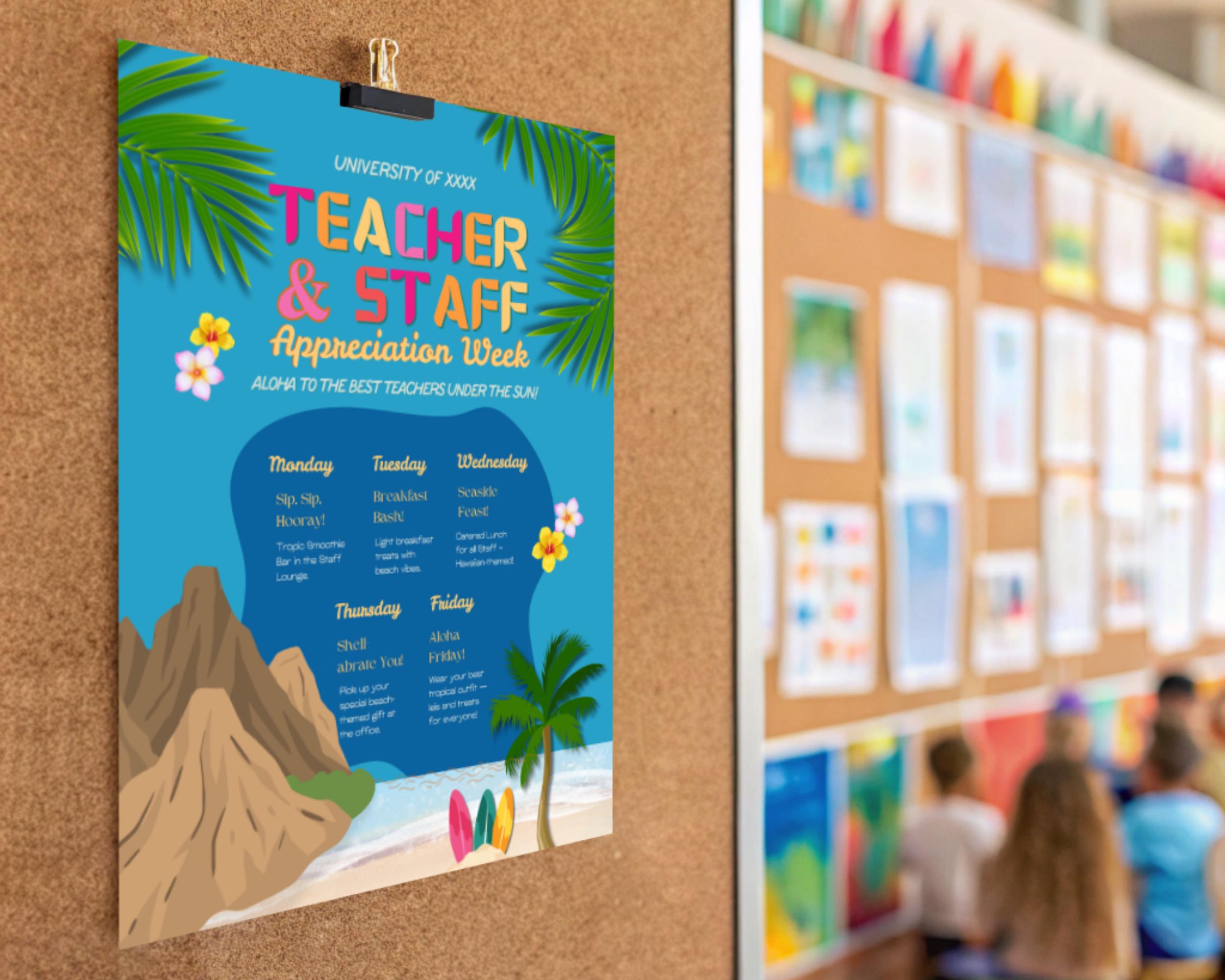 Hawaiian Theme Teacher and Staff Appreciation Week Flyer, Teacher ...