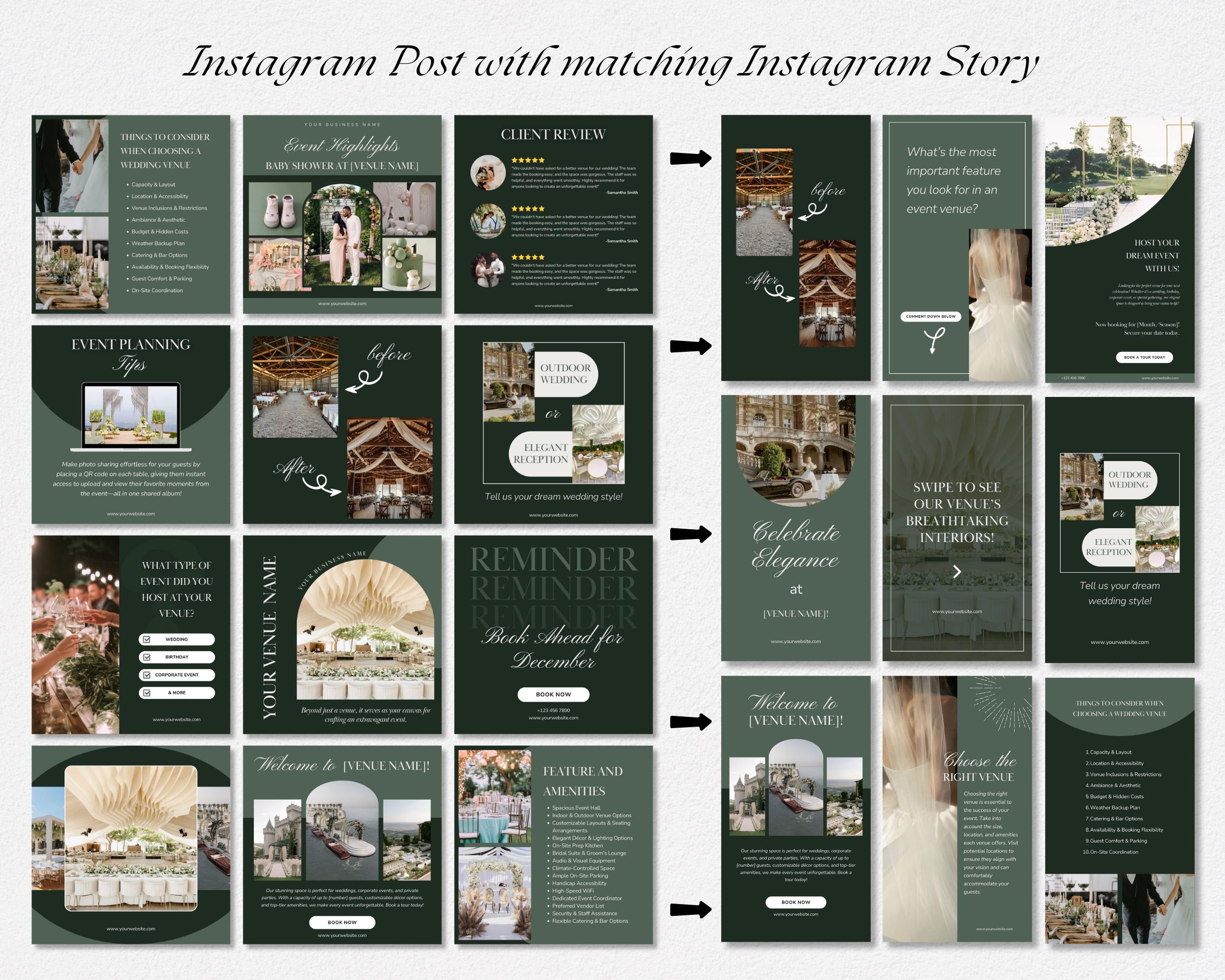 Venue Rental Instagram IG Post & Story Template, Wedding Venue Rental ...