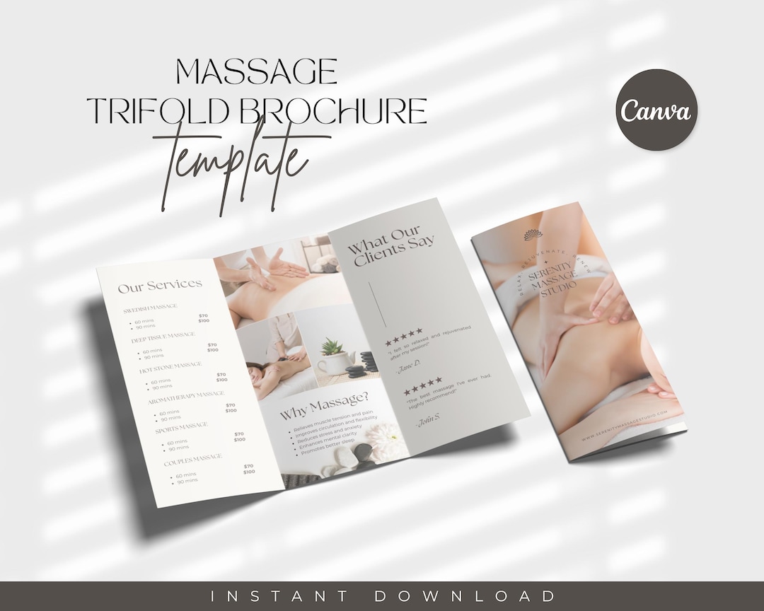 Massage Trifold Brochure Template, Massage Therapist Brochure ...