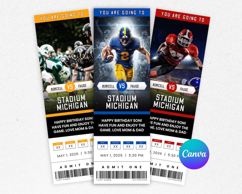 Editable Football Ticket, Football Game Ticket Gift, Football Birthday ...