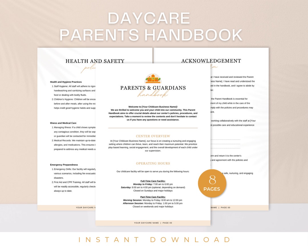 Daycare Parents Handbook, Childcare Parents and Guardians Handbook ...
