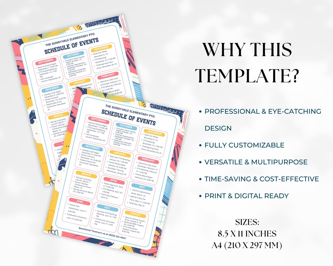 PTA/PTO Calendar of Events Flyer Template, Pta Pto Flyer, School ...