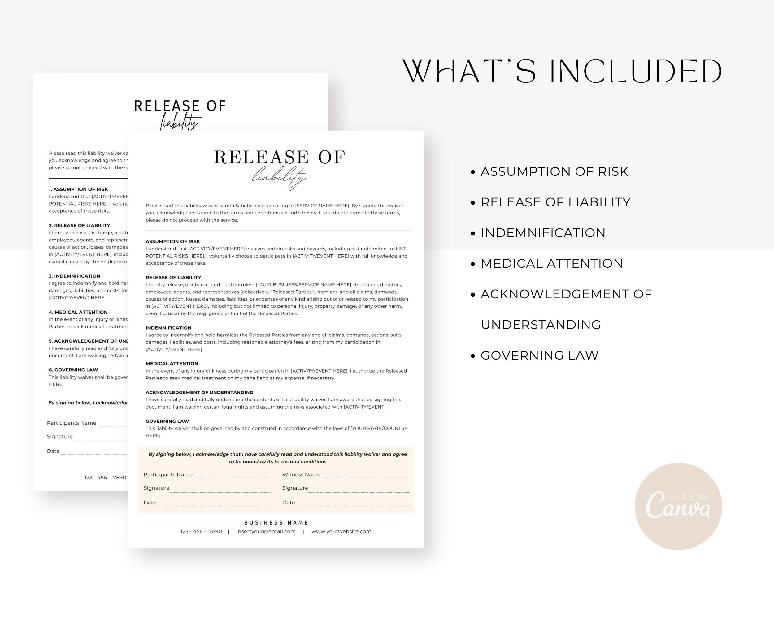 General Liability Waiver Template, Liability Form Agreement, Liability ...