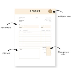 Editable Receipt Template, Printable Receipt Template, Order Form ...