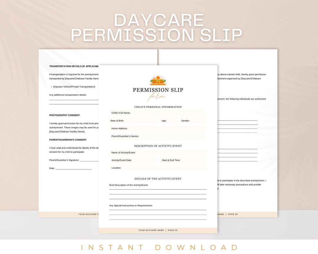 Daycare Permission Form | Childcare Printable Event Permission Slip ...