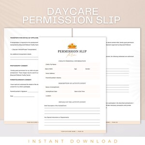 Daycare Permission Form | Childcare Printable Event Permission Slip ...