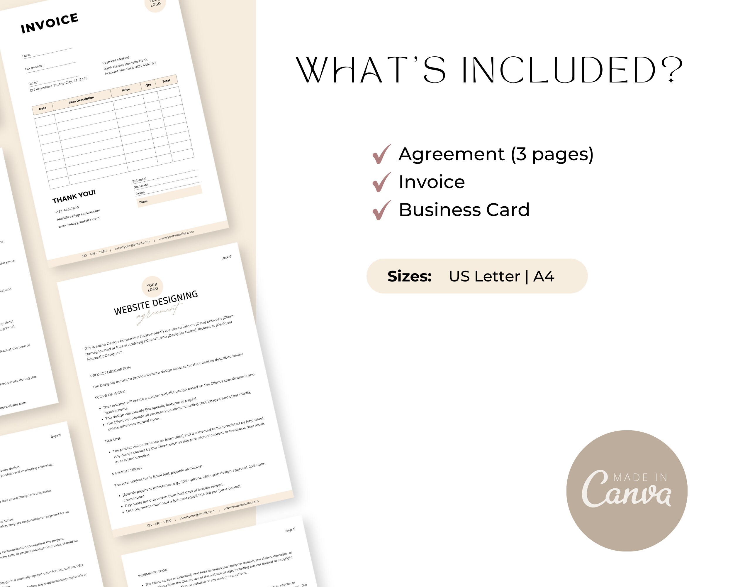 Editable Web Design Contract Template, Freelance Website Designer ...