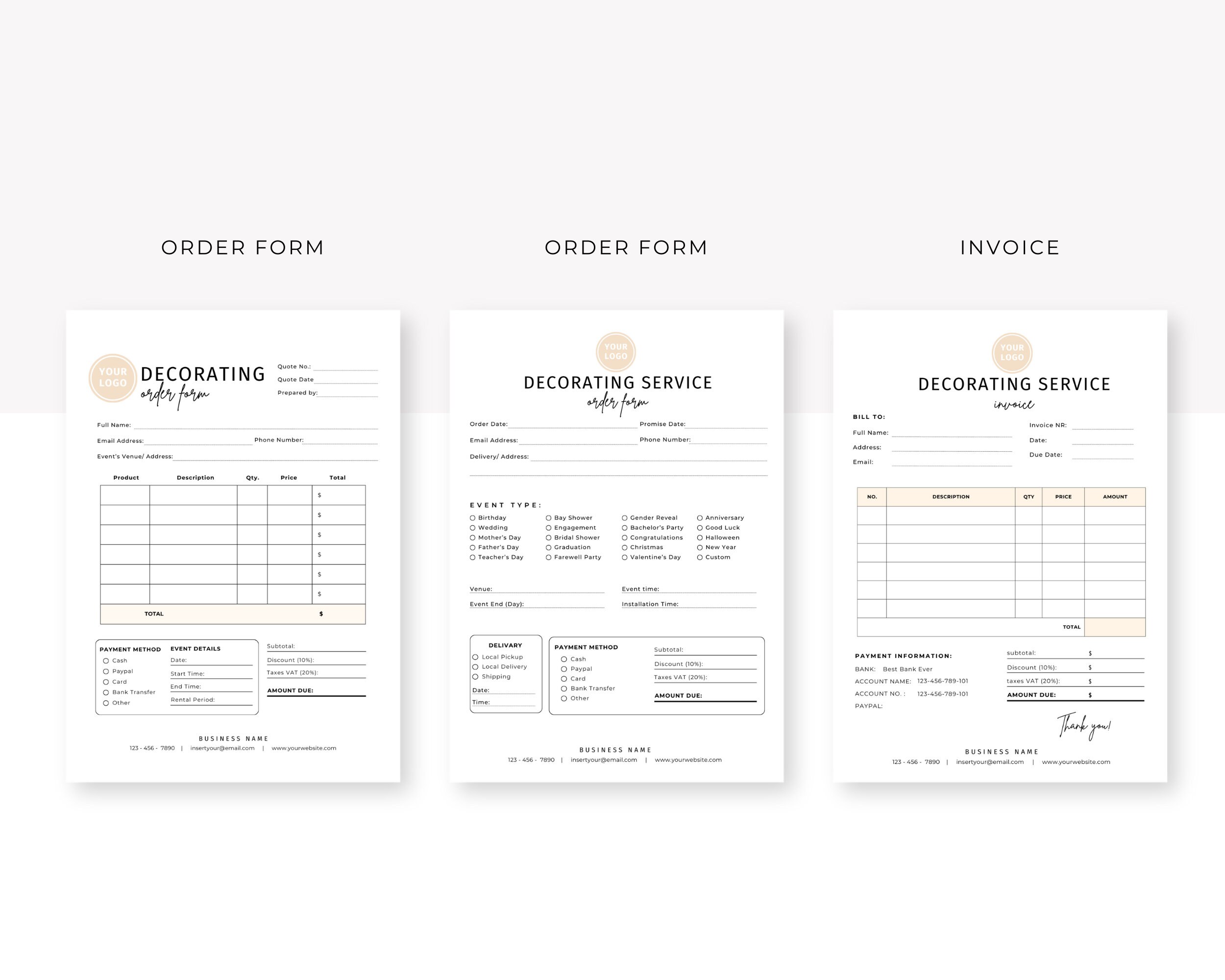 Event Decorating Services Contract, Client Service Agreement, Editable ...