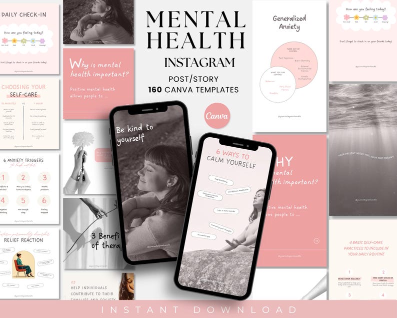 Mental Health IG Bundle Template, Mental Health Instagram, Therapist ...