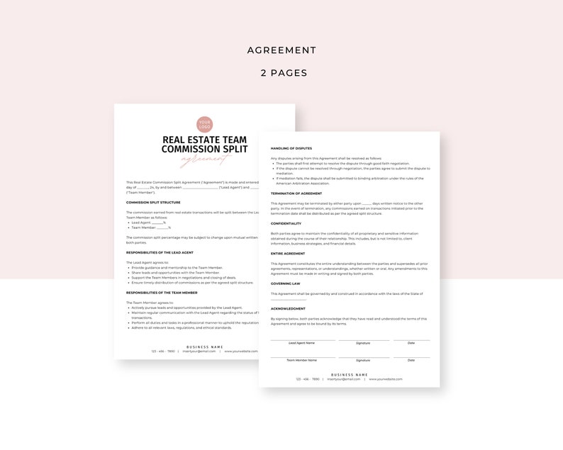 Editable Real Estate Team Commission Split Agreement Template, Realtor ...