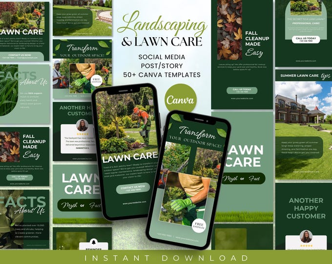 Lawn Care Services & Landscaping Business Mini Instagram Post Templates ...