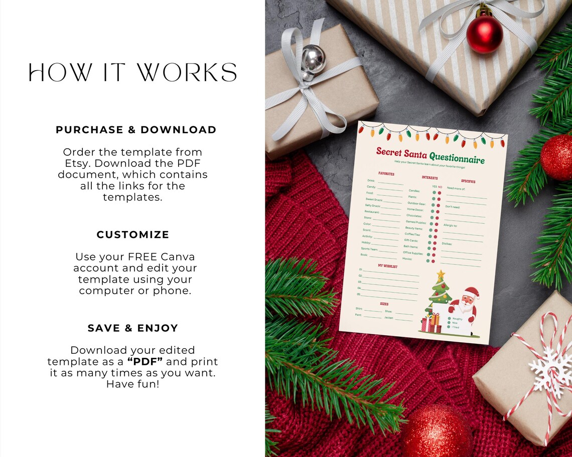 Secret Santa Questionnaire Template 4, Christmas Gift Exchange ...