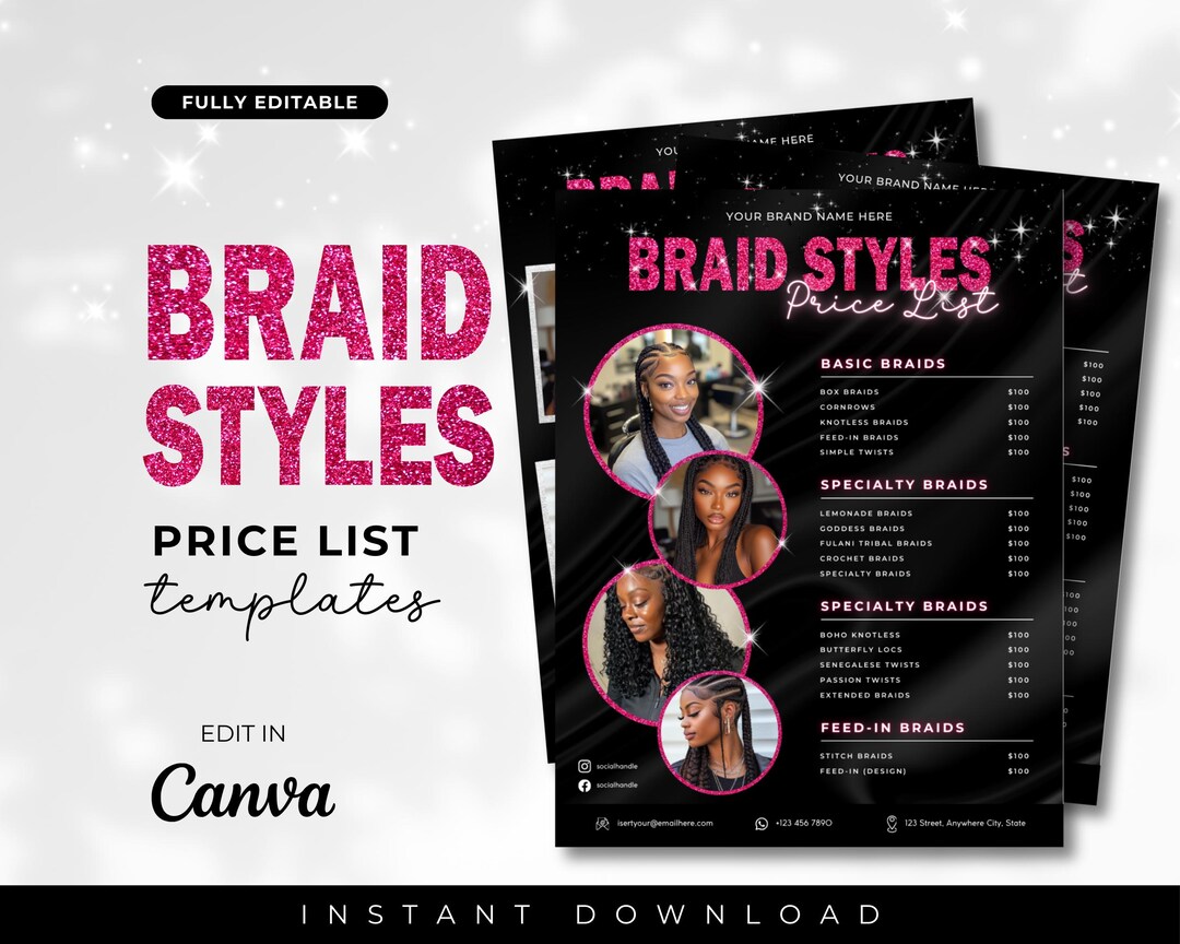 Price List Braids Flyer Template, Braiding Service Small Business ...