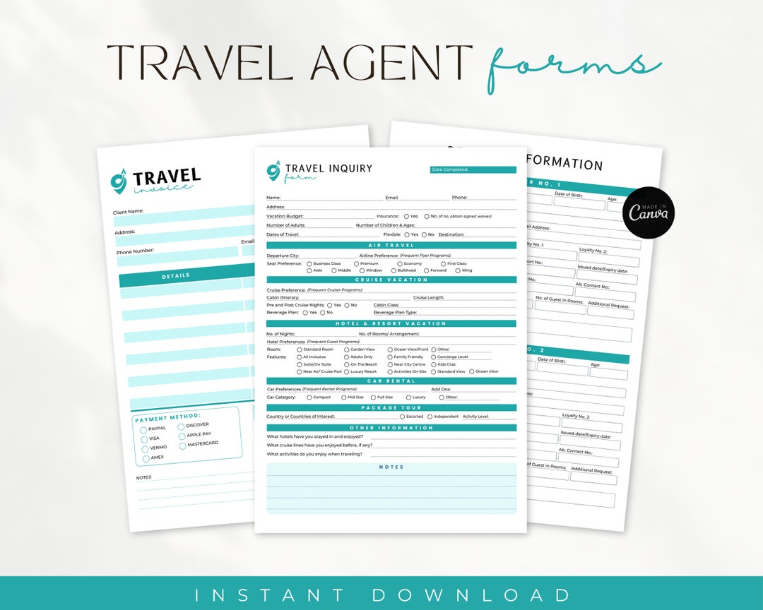 Travel Agent Forms, Booking Form Template, Canva Templates, Agency ...