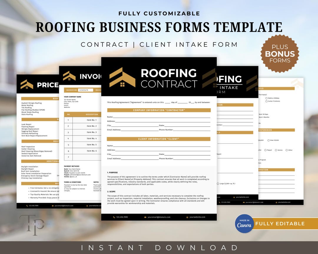 Roofing Business Forms Template, Editable & Printable Roofing Business ...