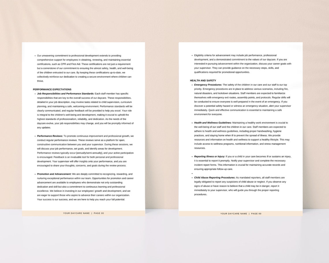 Daycare Staff Handbook, Editable Childcare Staff Handbook Template ...
