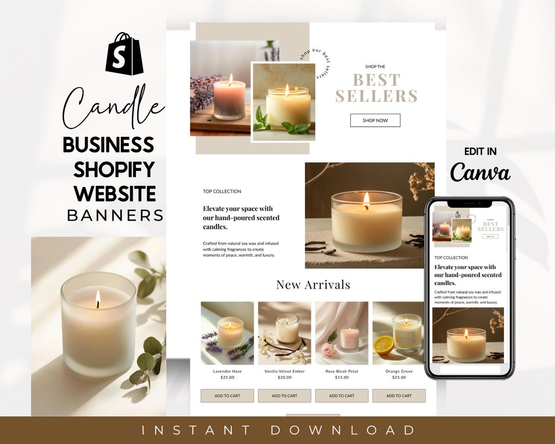 Candle Shopify Website Banner Template, Candle Business Banner Design ...