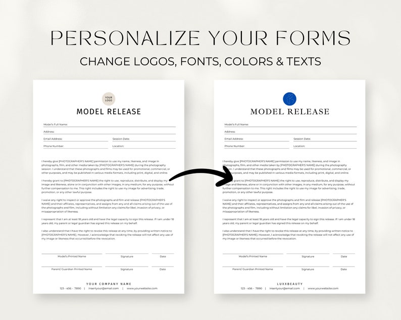 Model Release Form Template | Editable Minor Model Release Form ...