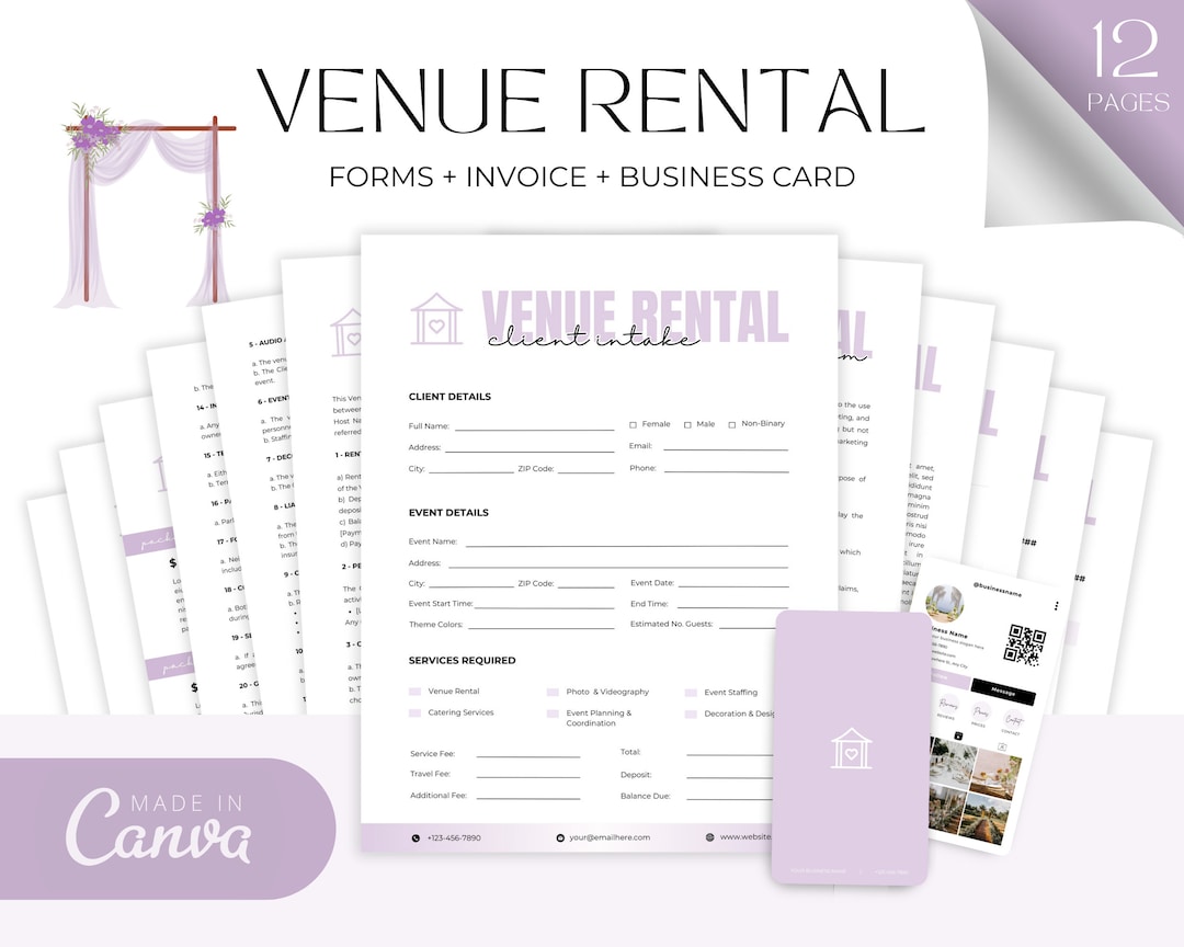 Venue Rental Forms Bundle, Wedding Venue Contract Template, Event ...