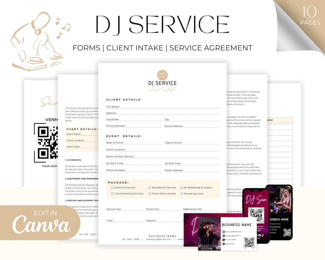 DJ Service Contract - Editable DJ Agreement, Wedding Dj Contract, Disc Jockey Event Service ...