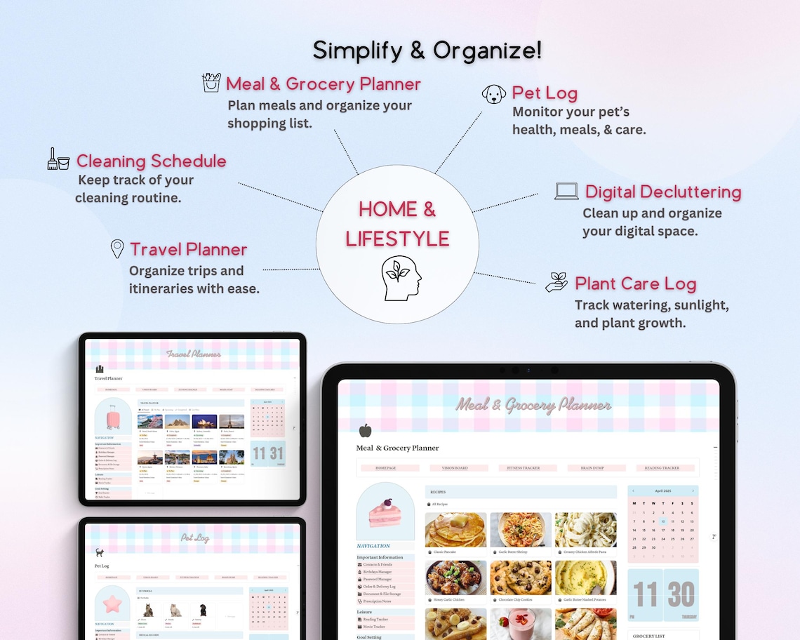 Feminine Pink & Purple ADHD Notion Planner, Notion Template ADHD ...