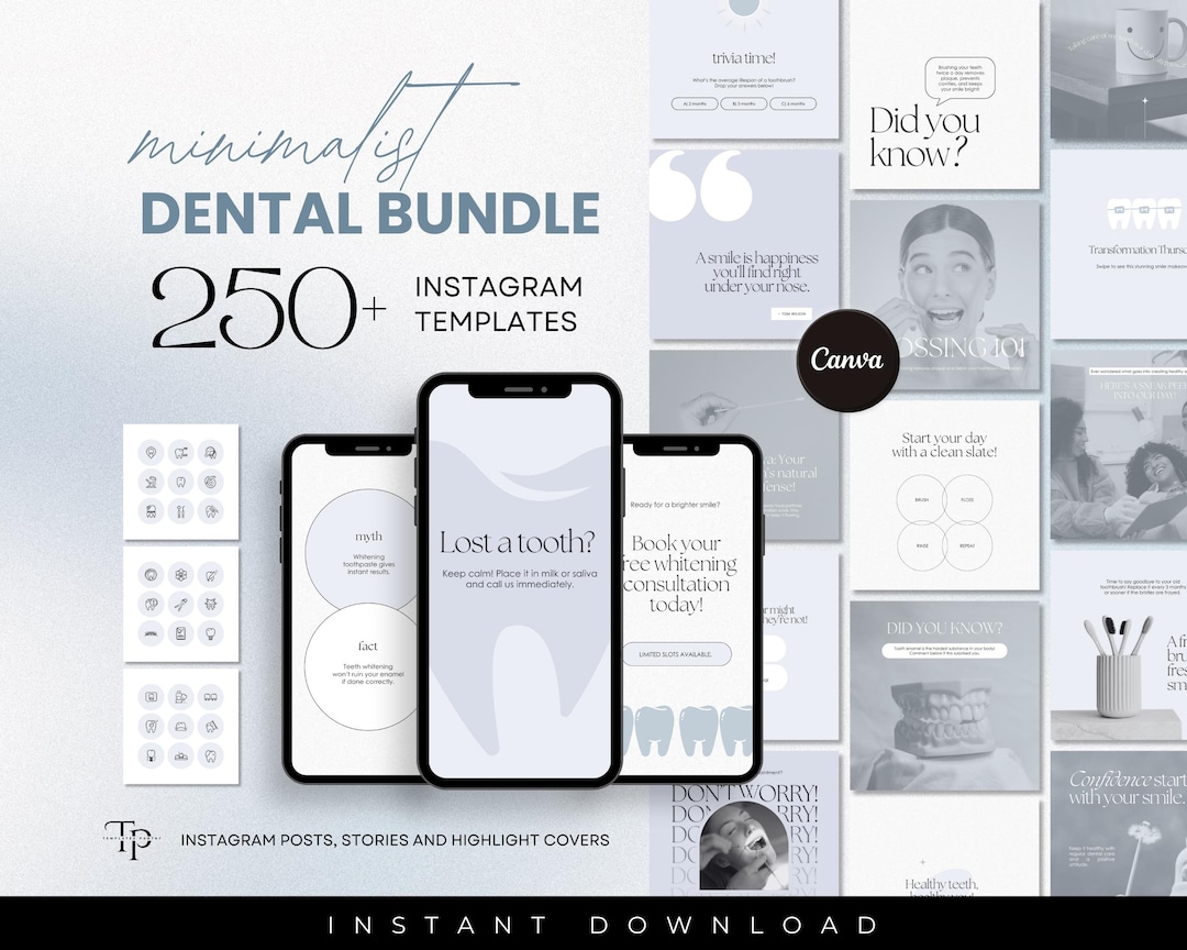 250+ CANVA Dental Instagram Template Bundle, Social Media Dentist Dlinic, IG Instagram Social ...