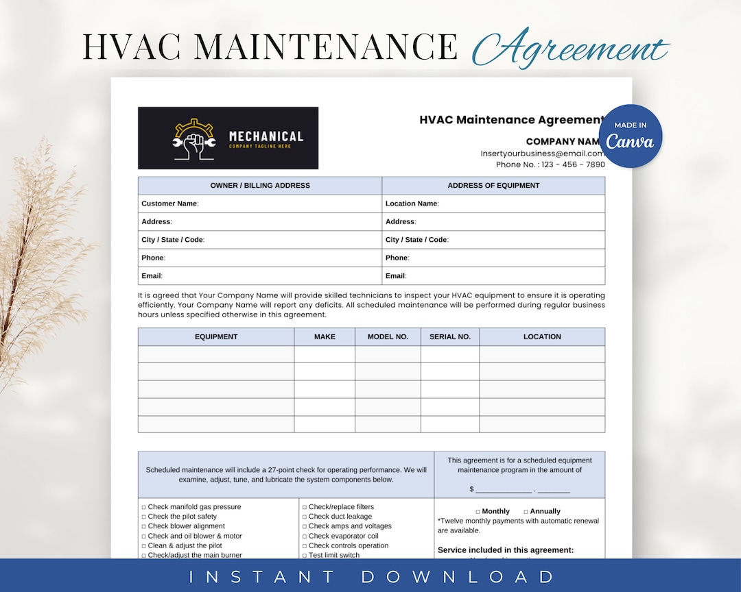 HVAC Maintenance Agreement Template, Preventative Maintenance Agreement ...