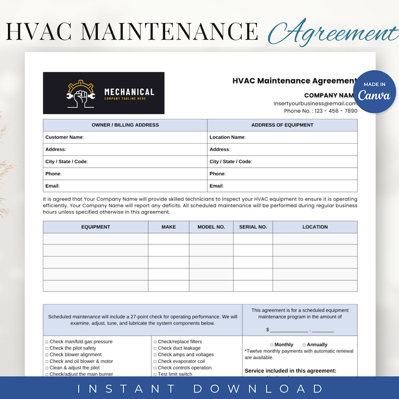 Hvac Maintenance Agreement - Etsy