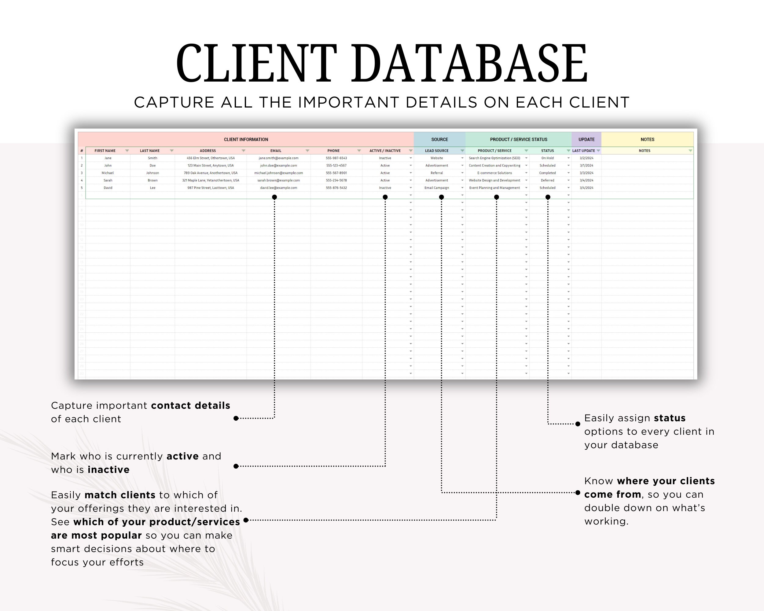 Client Tracker Spreadsheet, Client Management Google Sheets, Small ...