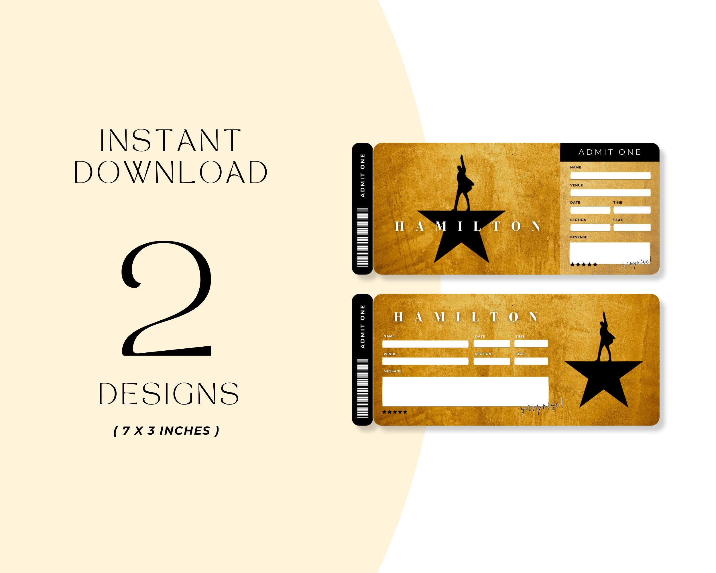 Printable Hamilton Broadway Surprise Ticket, Hamilton the Musical ...