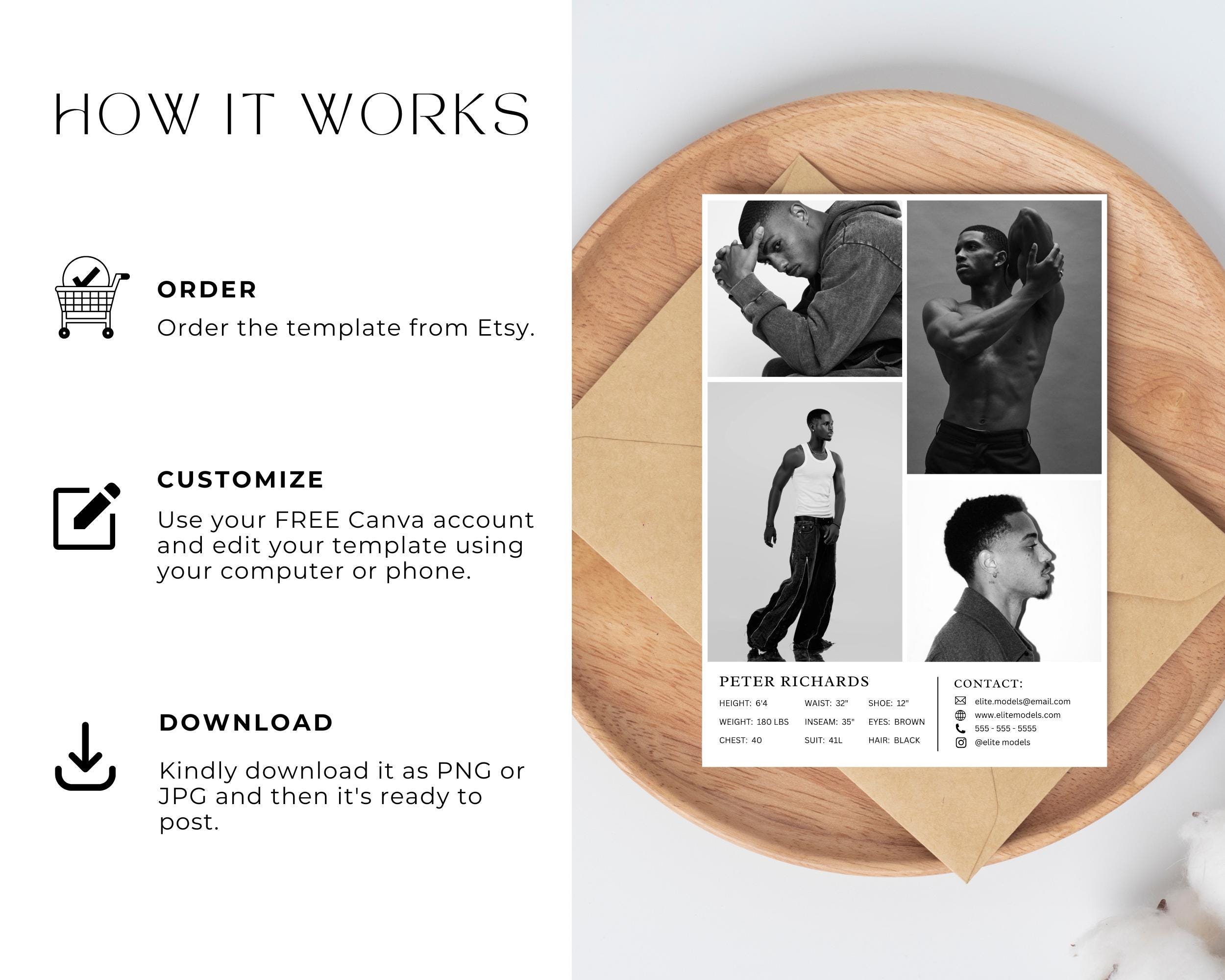 Male Modeling Comp Card Template, Fashion Resume Photo Card, Modeling ...