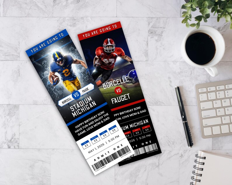 Editable Football Ticket, Football Game Ticket Gift, Football Birthday ...