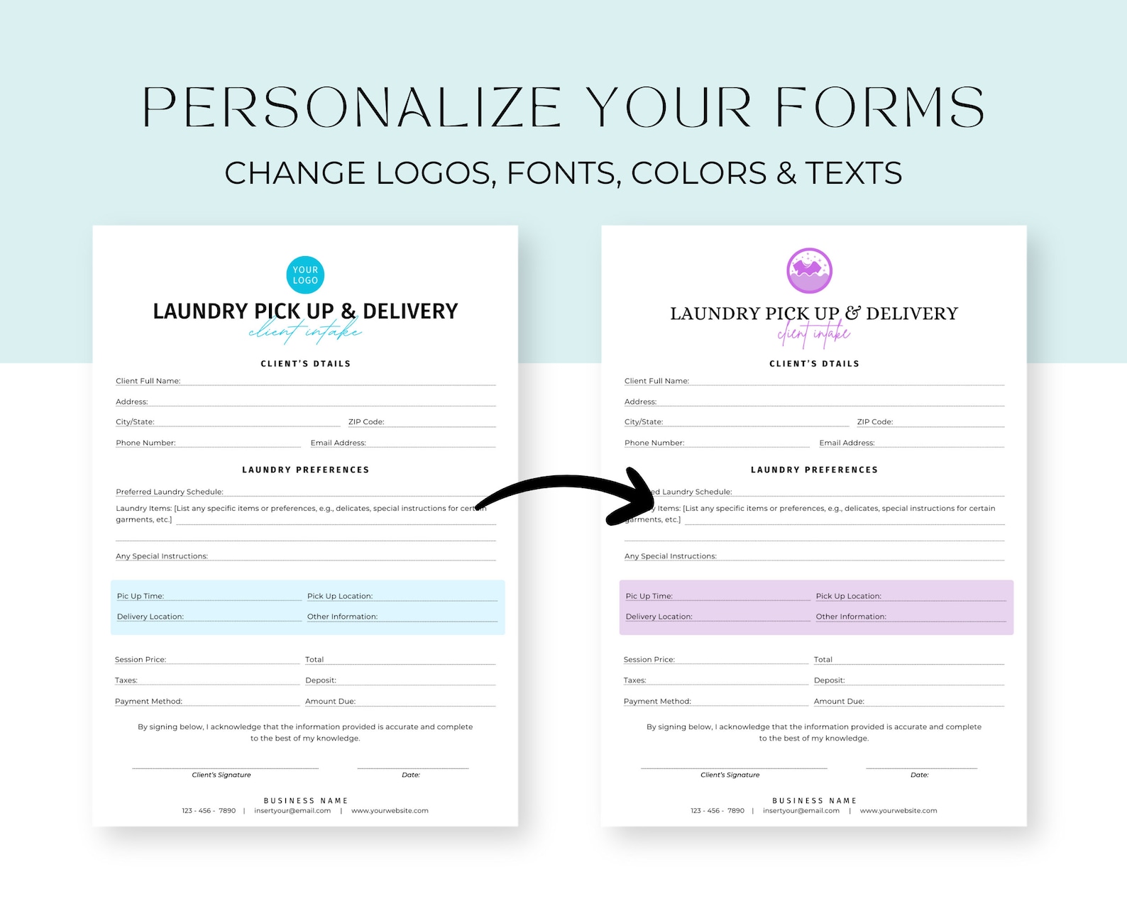 Editable Laundry Pick up & Delivery Services Forms Templates, Pick and ...