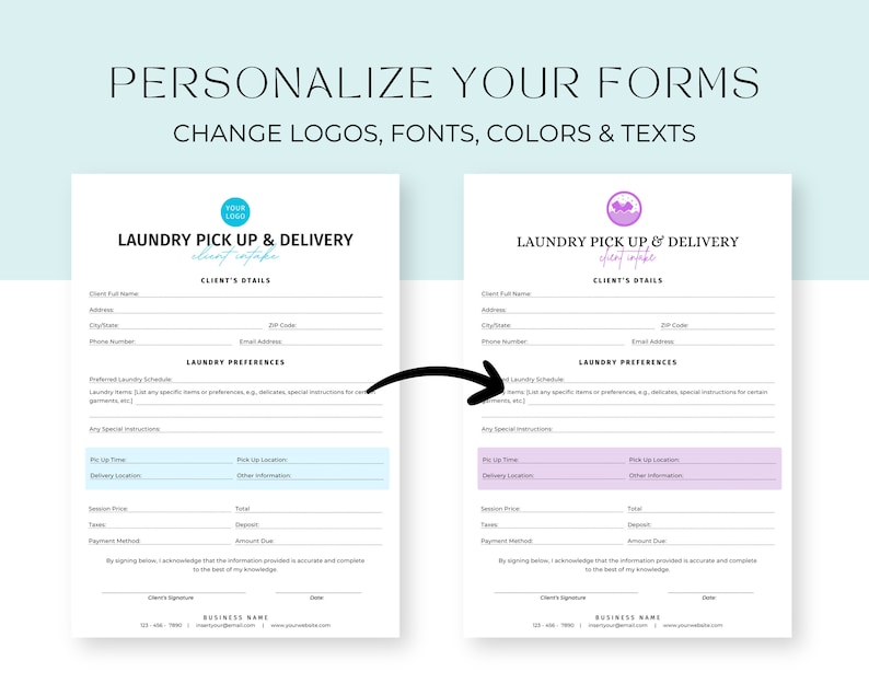 Editable Laundry Pick up & Delivery Services Forms Templates, Pick and ...