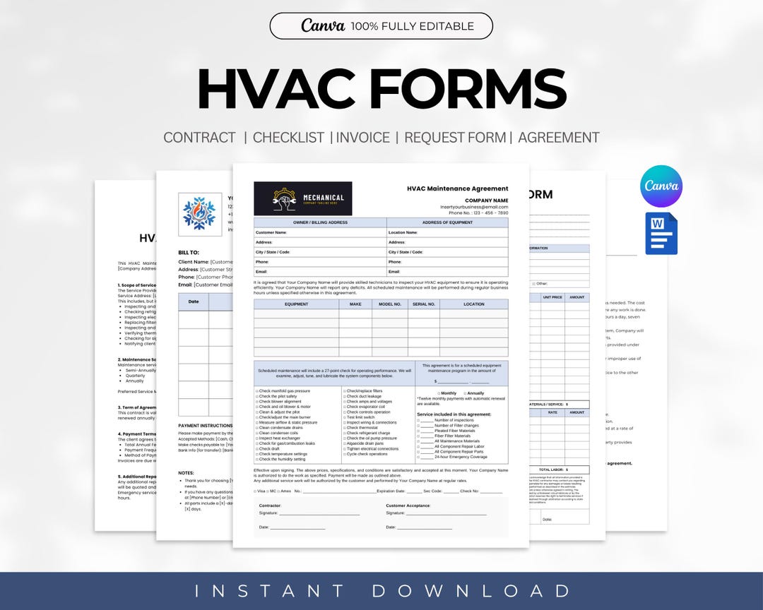 HVAC Maintenance Forms Template, Heating Ventilation and Air ...