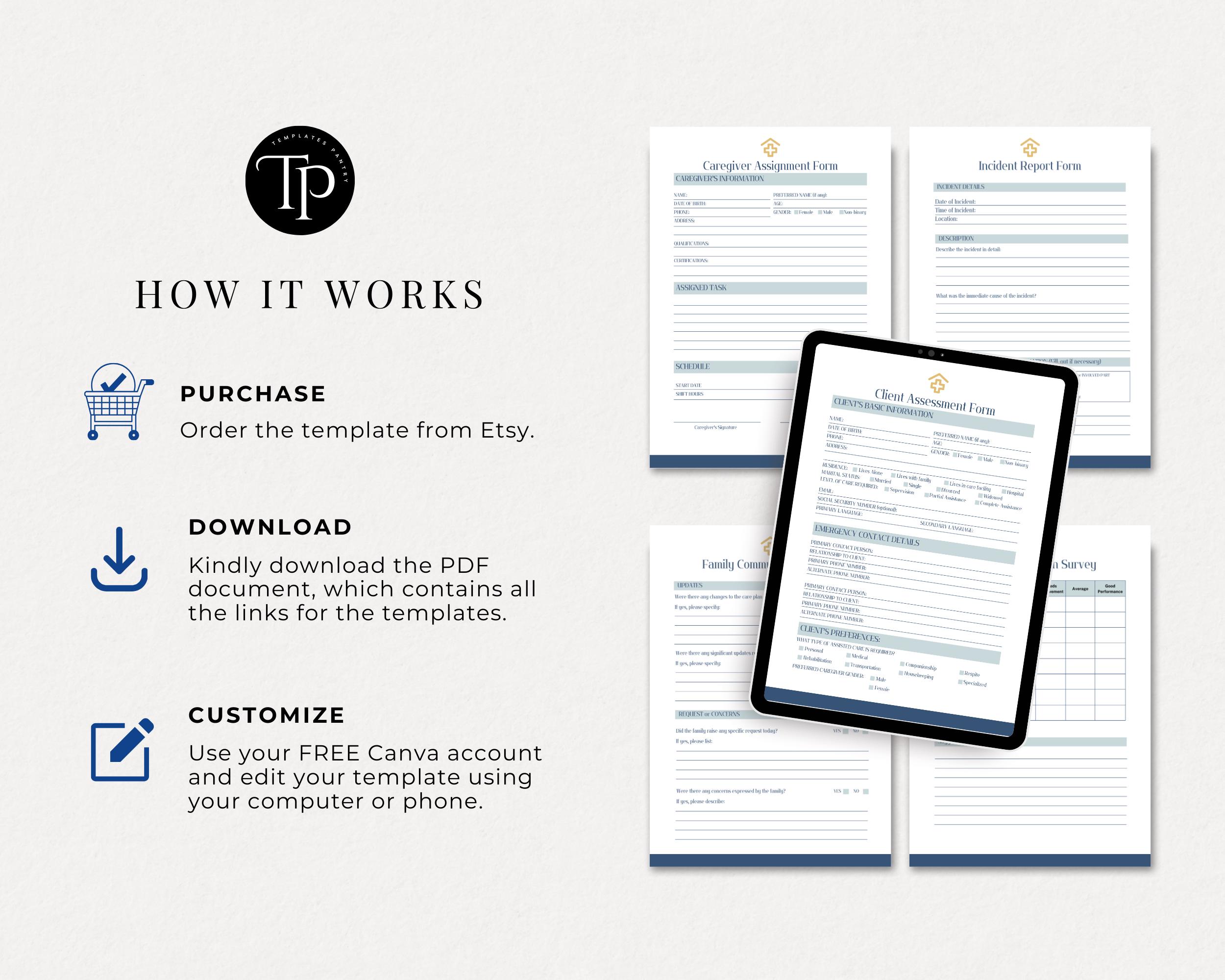 12 CANVA Home Care Business Templates Bundle, Professional Agency Forms ...