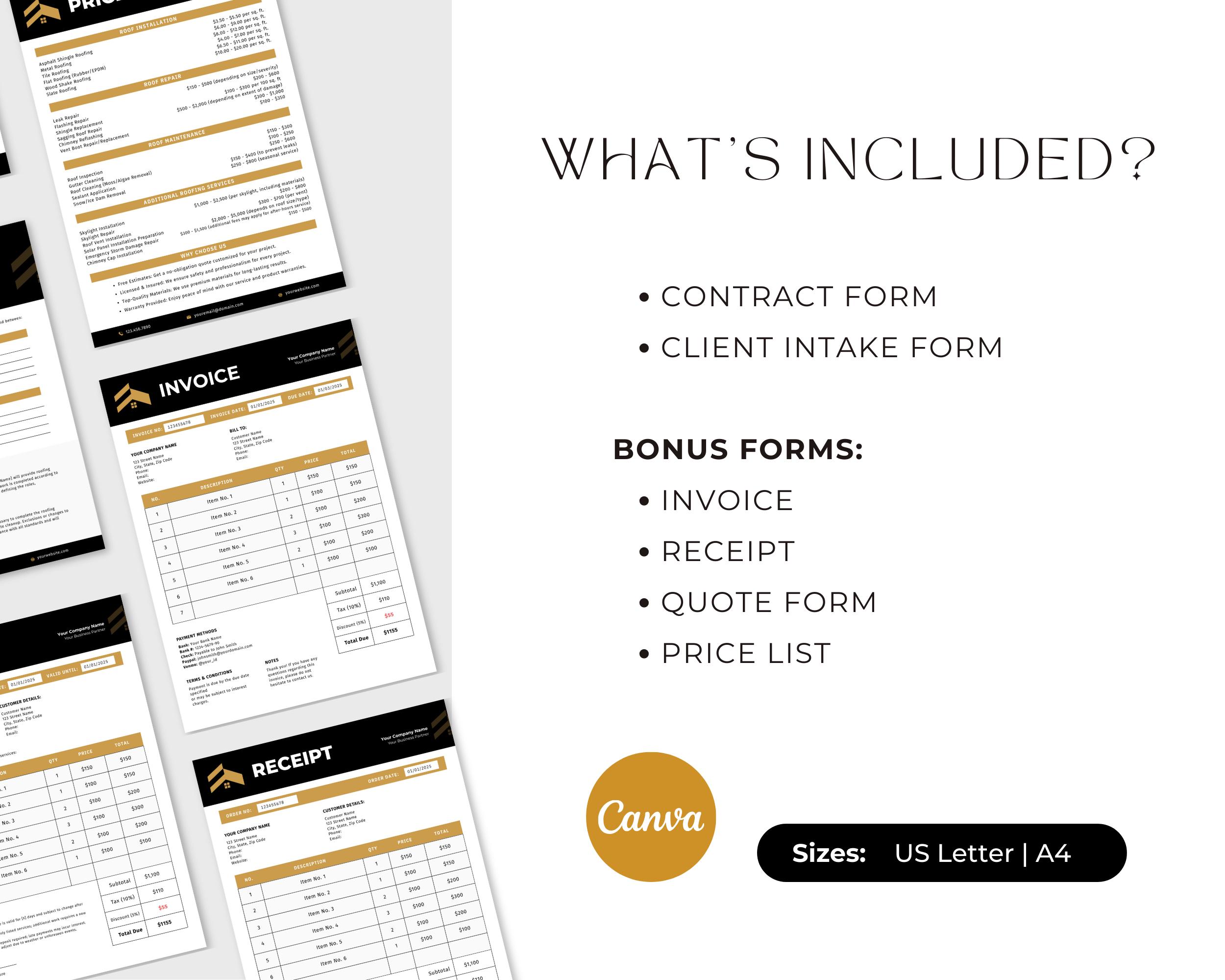 Roofing Business Forms Template, Editable & Printable Roofing Business ...