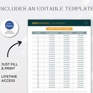 2025 Payroll Calendar, Employee Payroll, Company Calendar, Printable ...