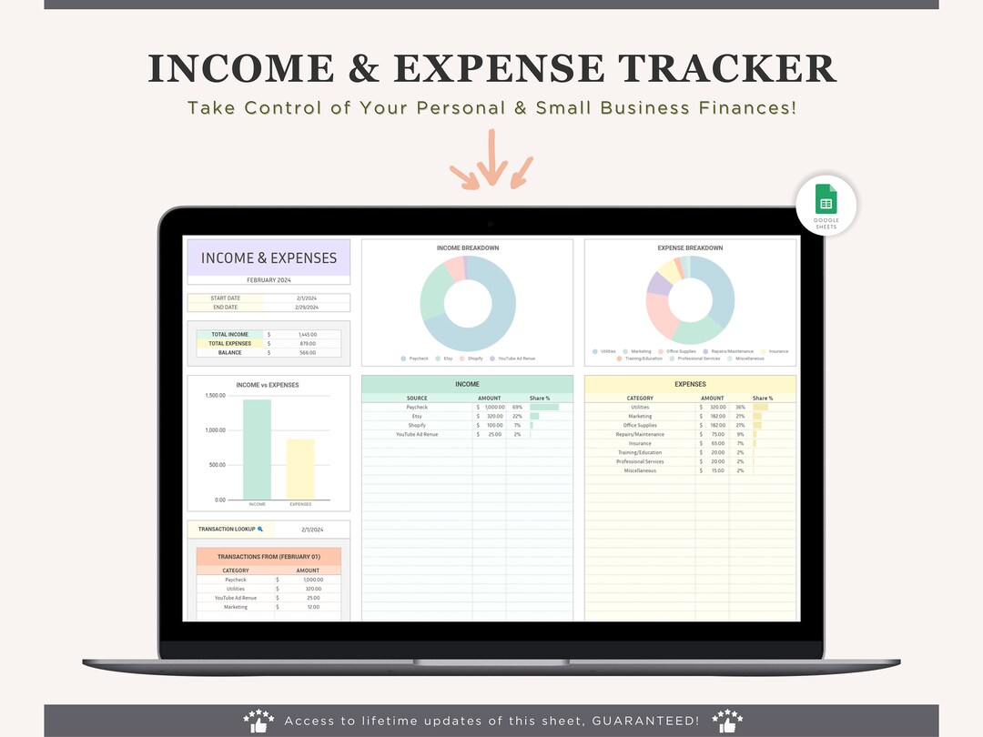 Income and Expense Tracker Spreadsheet Personal Financial Planner Excel ...